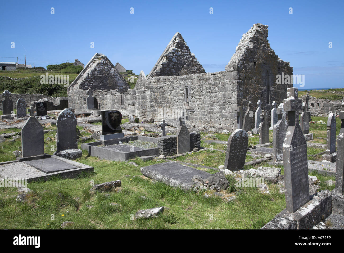 Ruined monastic church and graveyard, Inishmore, Aran Islands, Ireland ...