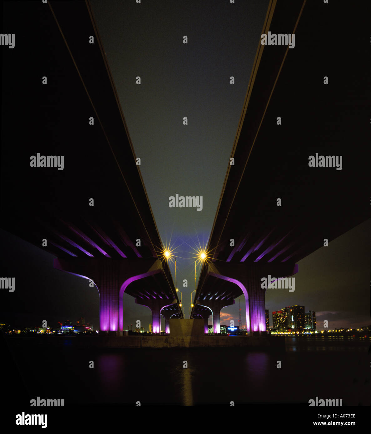 Watson Island Bridge MacArthur Causeway Biscayne bay Miami Florida USA ...