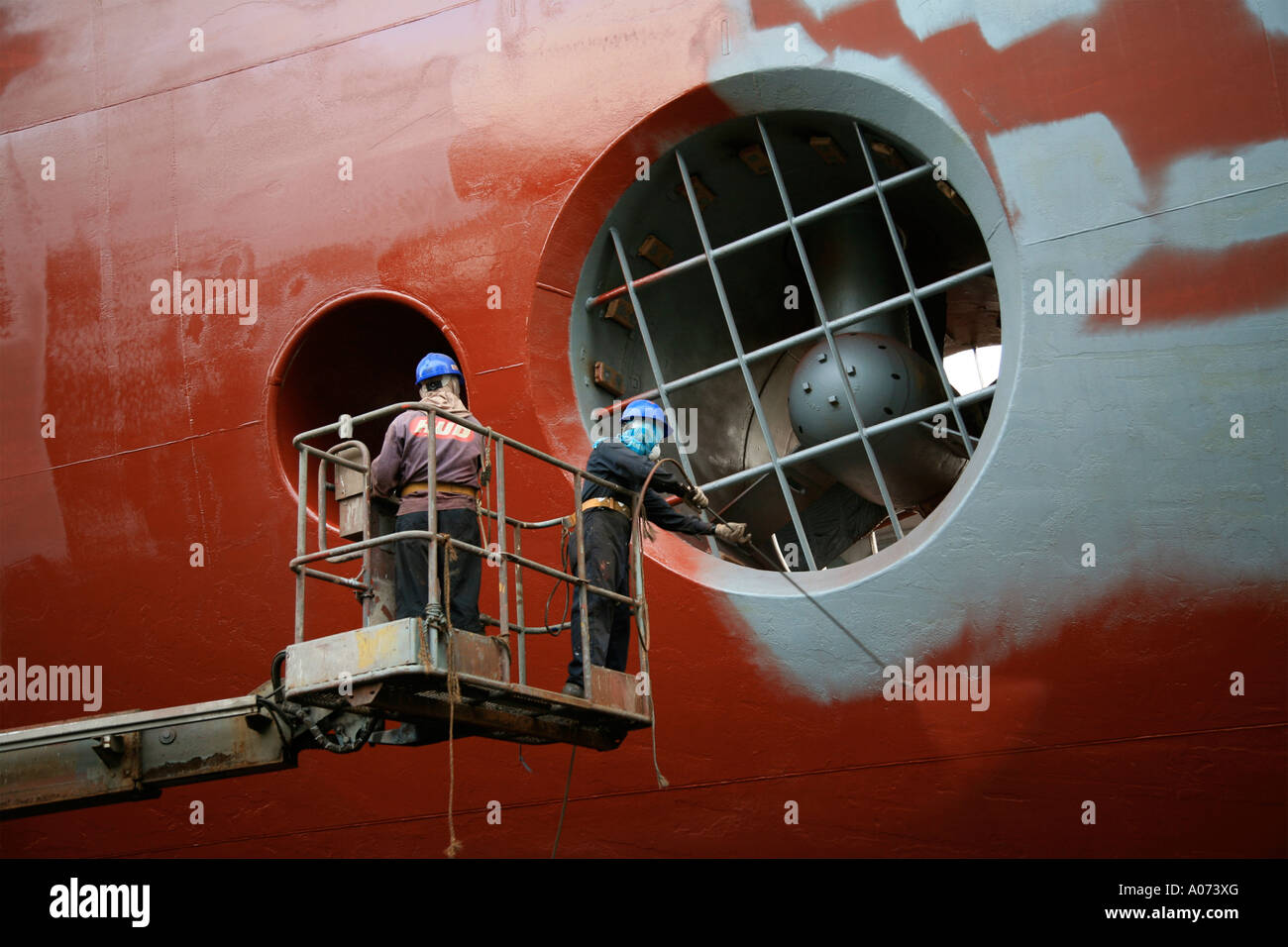 graphic detail shot of ship repair and ship painting and protective ...