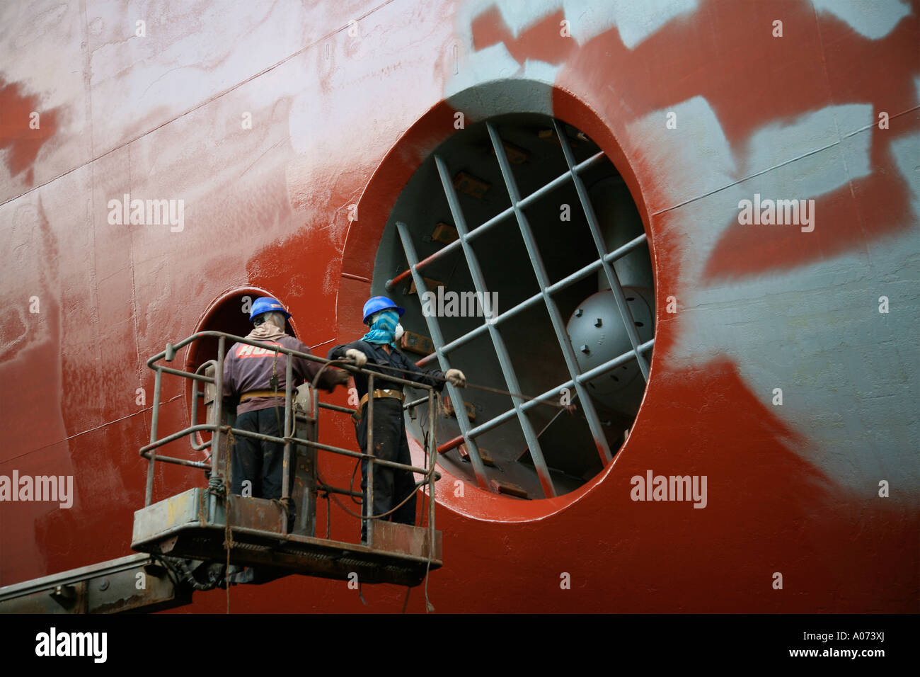 graphic detail shot of ship repair and ship painting and protective ...
