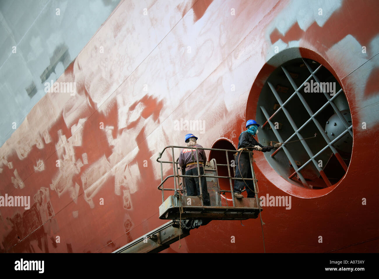 graphic detail shot of ship repair and ship painting and protective ...