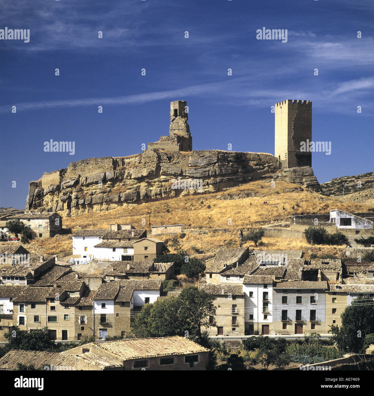 View of the town and the Castle Uncastillo (Zaragoza) Spain Stock Photo ...