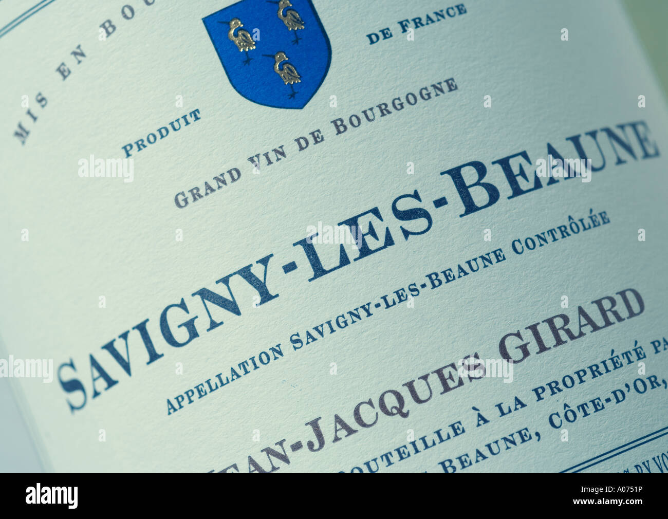 Savigny les Beaune wine bottle label closeup Stock Photo - Alamy