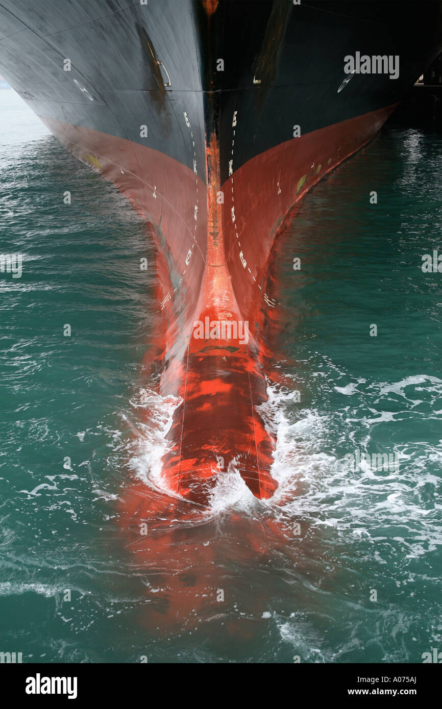 Graphic detail shot of front end of Container ship at port on Kwai ...