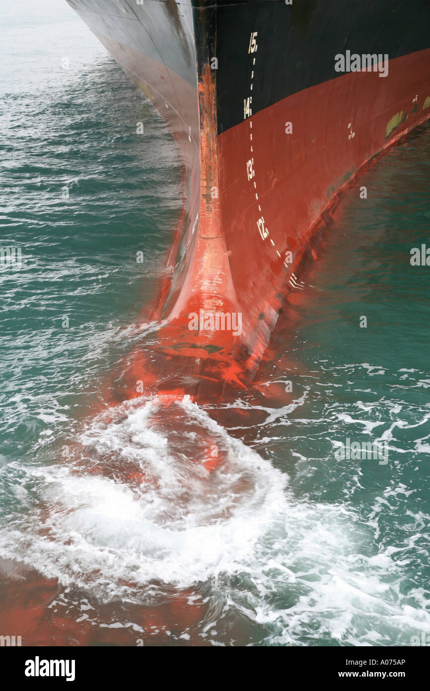 Graphic detail shot of front end of Container ship at port on Kwai ...