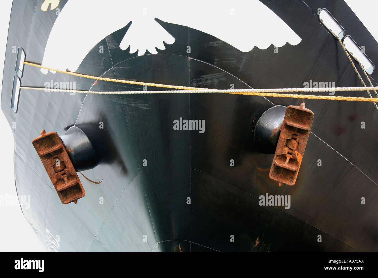 Bow of Container ship at port on Kwai Chung Container Port Hong Kong ...