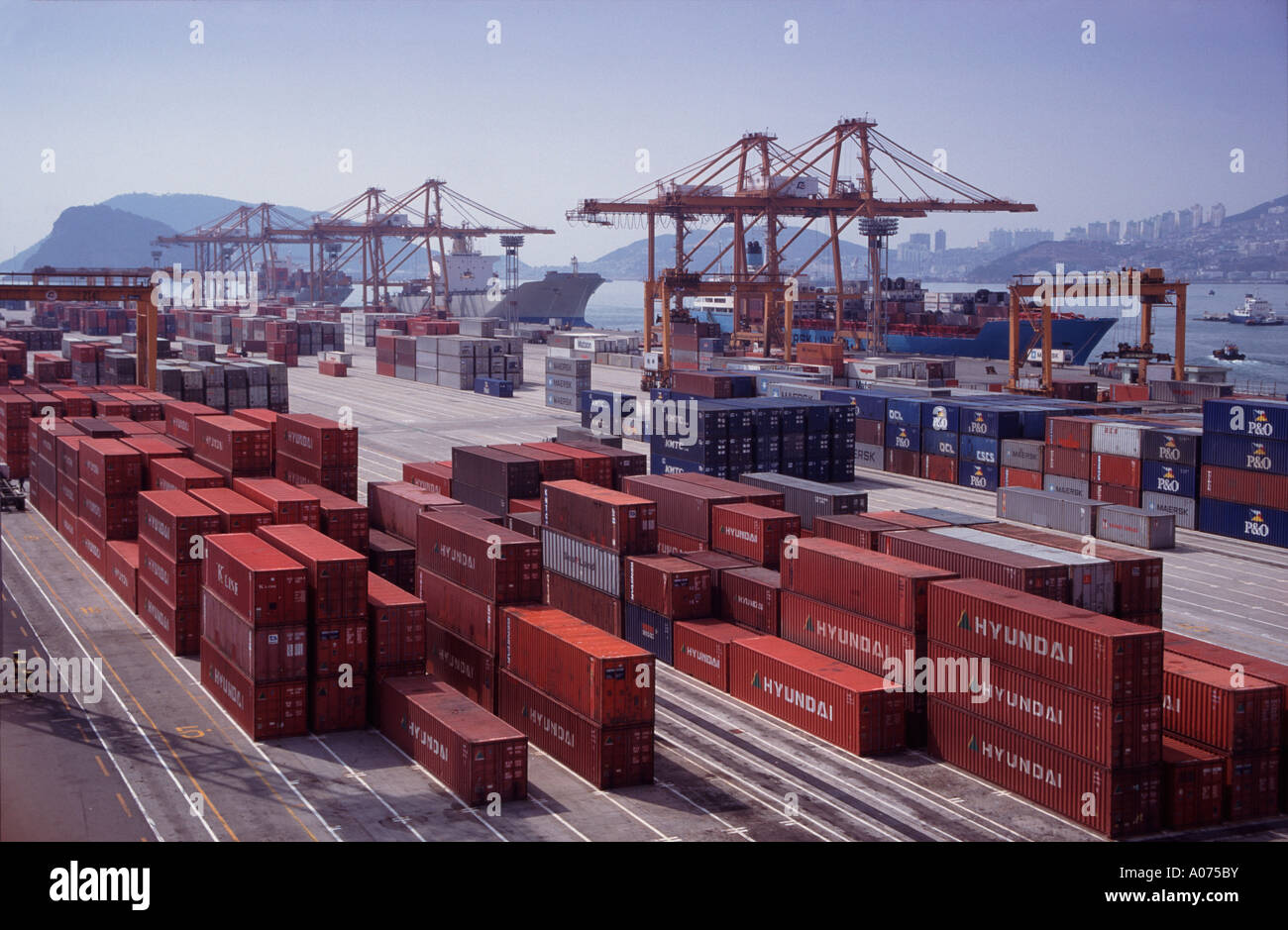 pusan container ship yard south korea fareast asia Stock Photo - Alamy