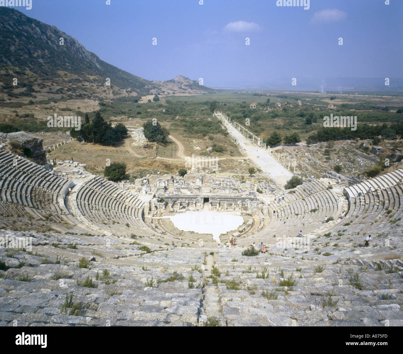 Theatre at Ephesus Turkey showing Arcadian Way leading to the now ...