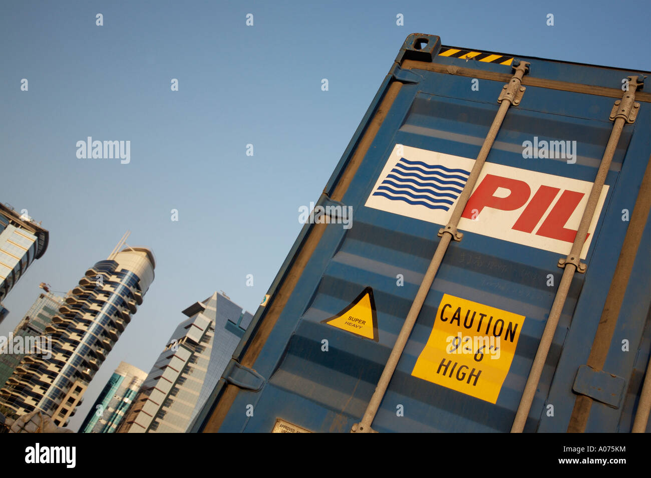 pil container with dubai skyline united arab emirates uae middle east ...