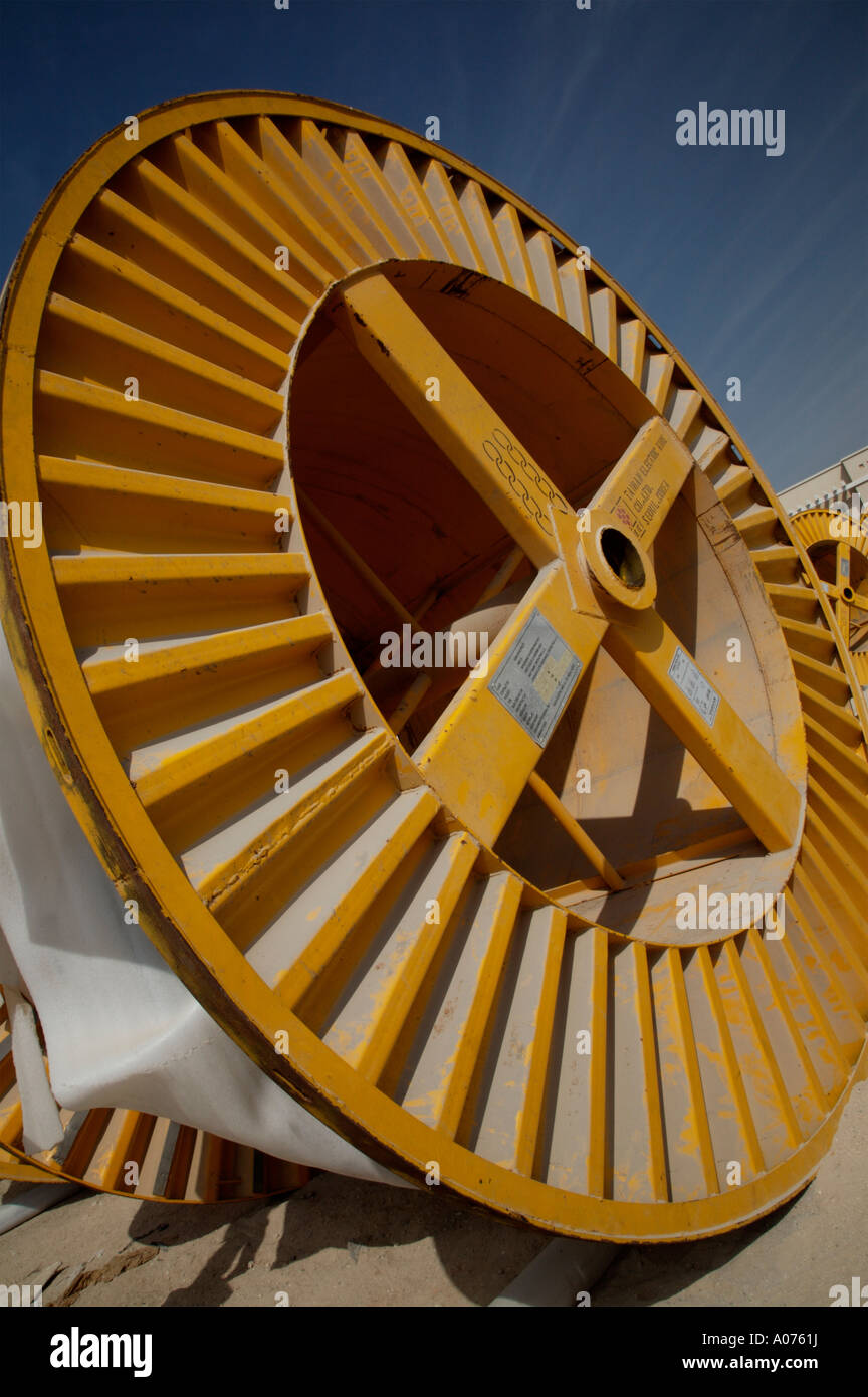 Graphic shot of large electricity power cable spools in dubai uae ...