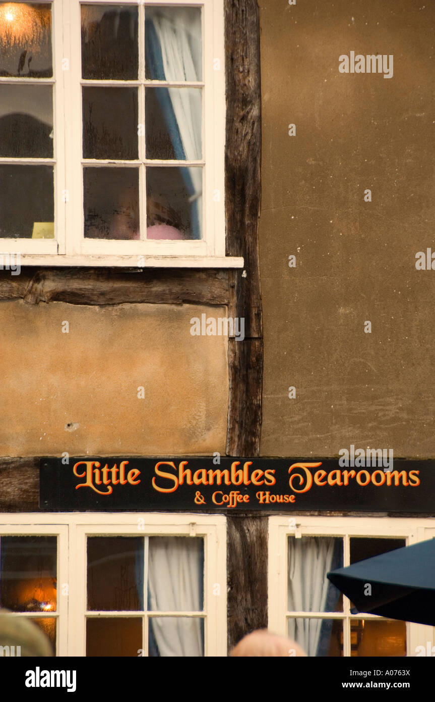 Closeup of Little Shambles tearooms in the centre of medieval York ...