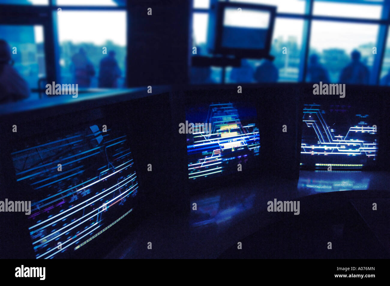 Electronic railway signal box with monitors Stock Photo - Alamy