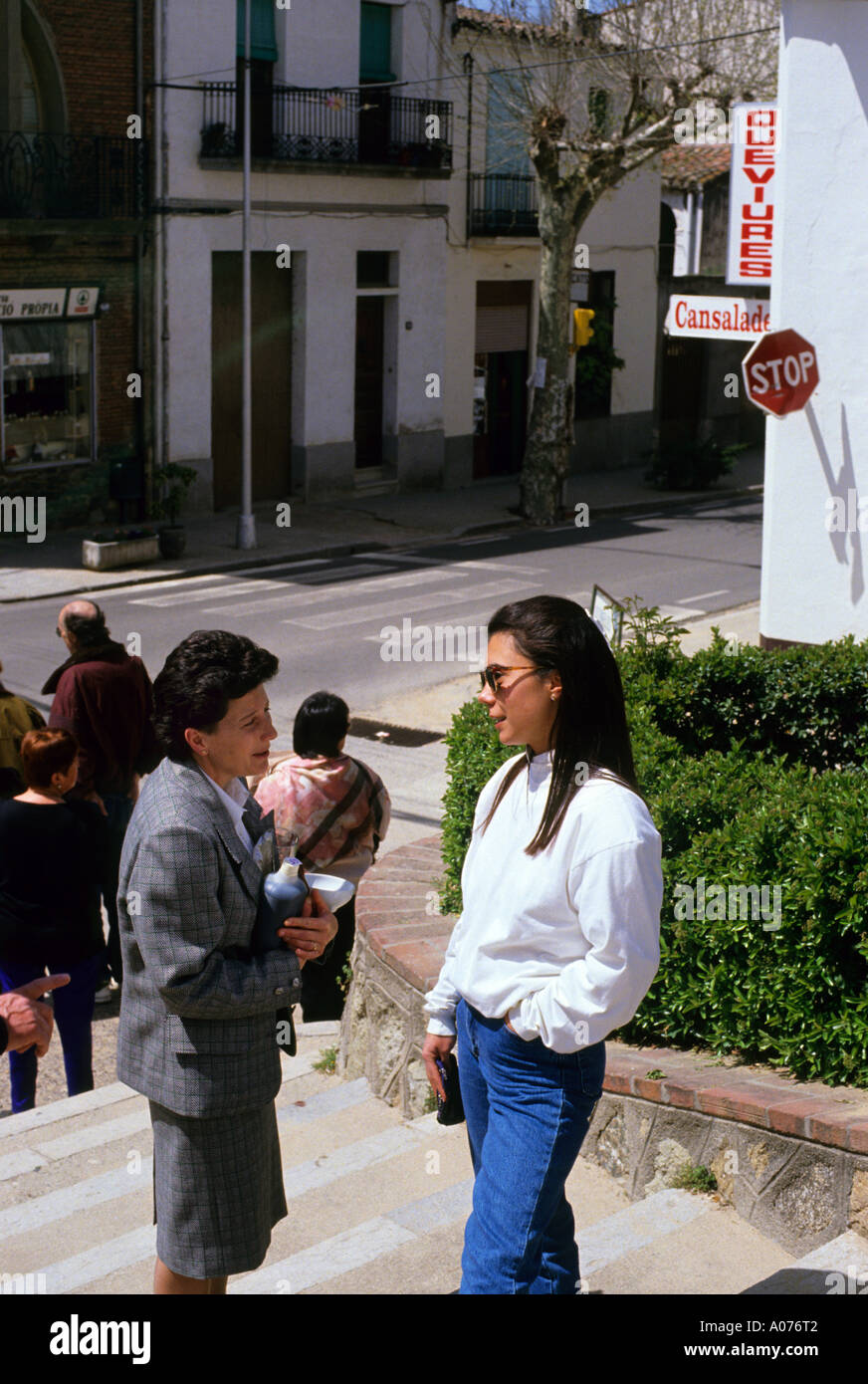 Spanish women talking in Spain Stock Photo - Alamy