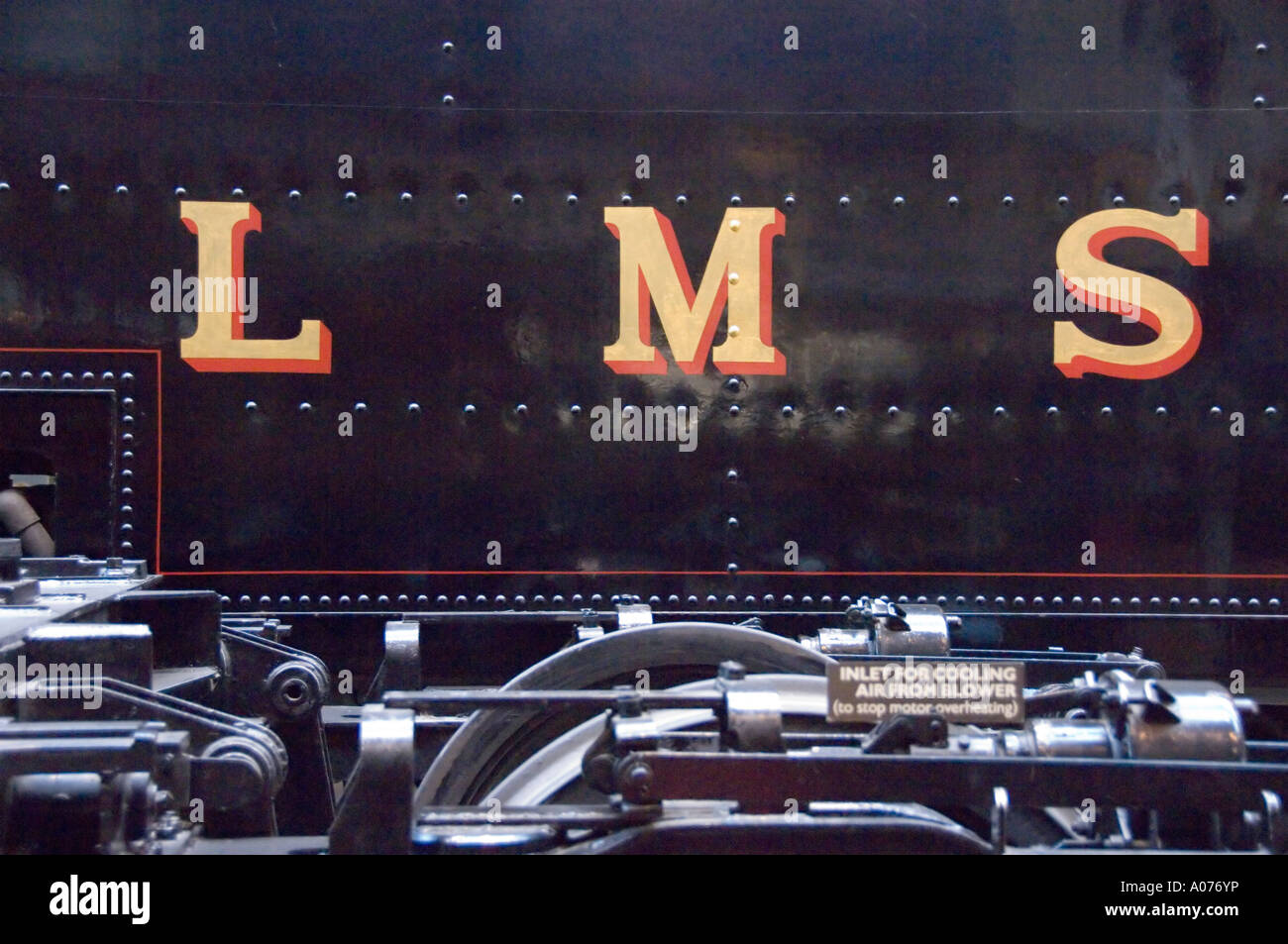 LMS logo on a steam engine in the National Railway Museum at York Stock ...