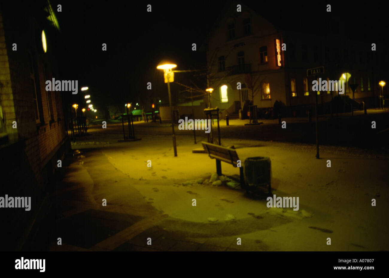 A stormy winter night outside Lunderskov train staion, Denmark Stock ...
