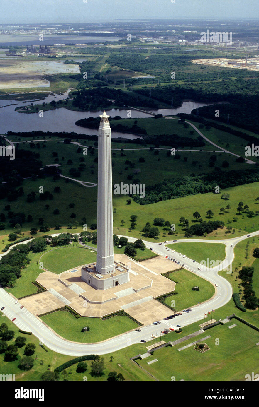 An aerial view of the San Jacinto Monument near Houston, Texas Stock ...