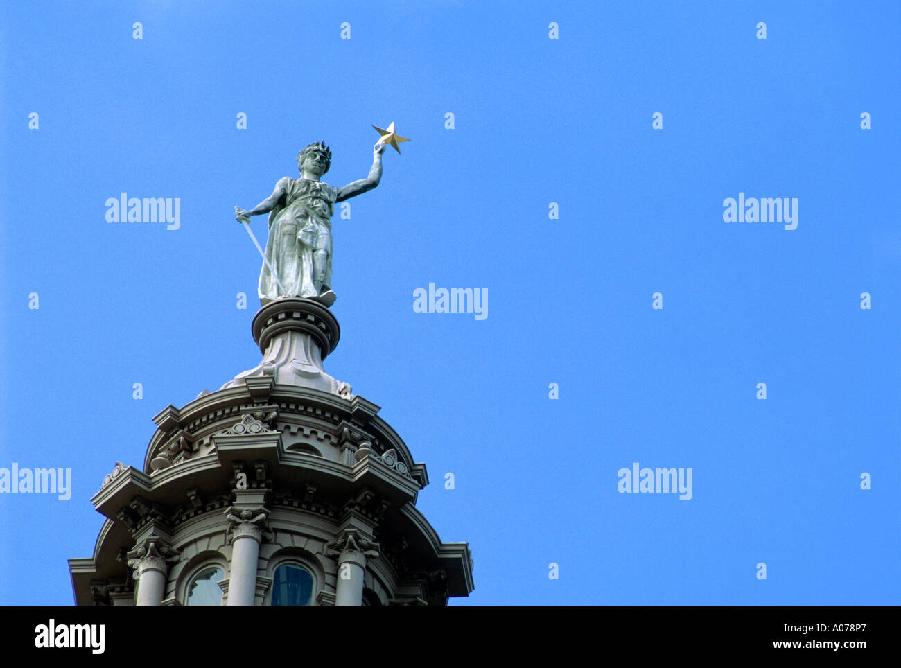 The Goddess of Liberty on top of the Texas state capitol building in ...
