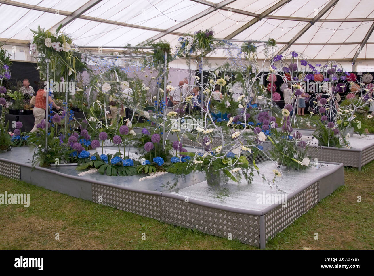 Horticultural flower display inside marquee at agricultural show ...