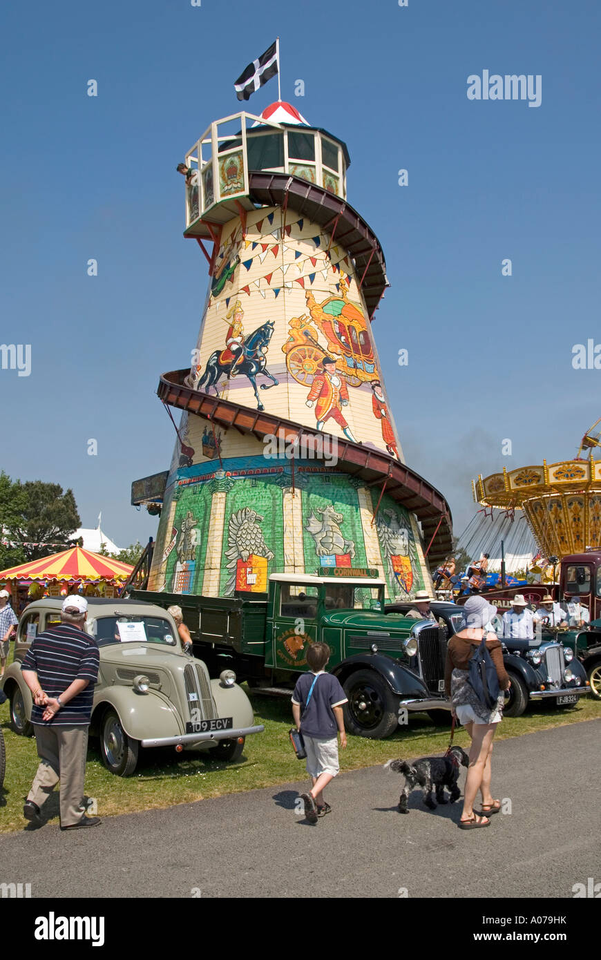 Royal Cornwall Show fairground helter skelter & Cornwall flag of St ...