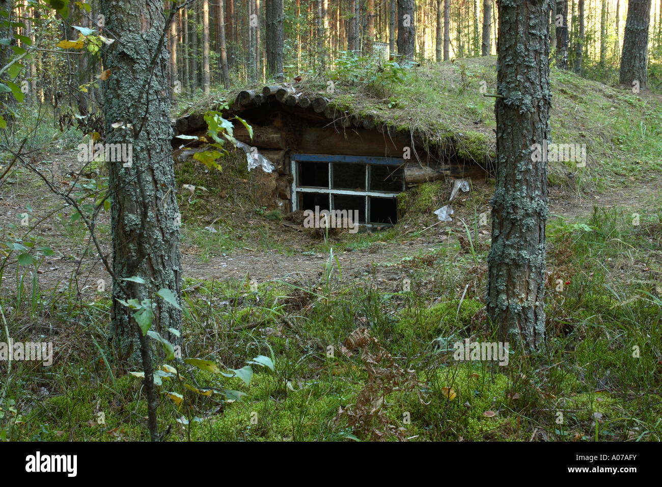 Window of a bunker in World War Two partisan camp where members of the ...