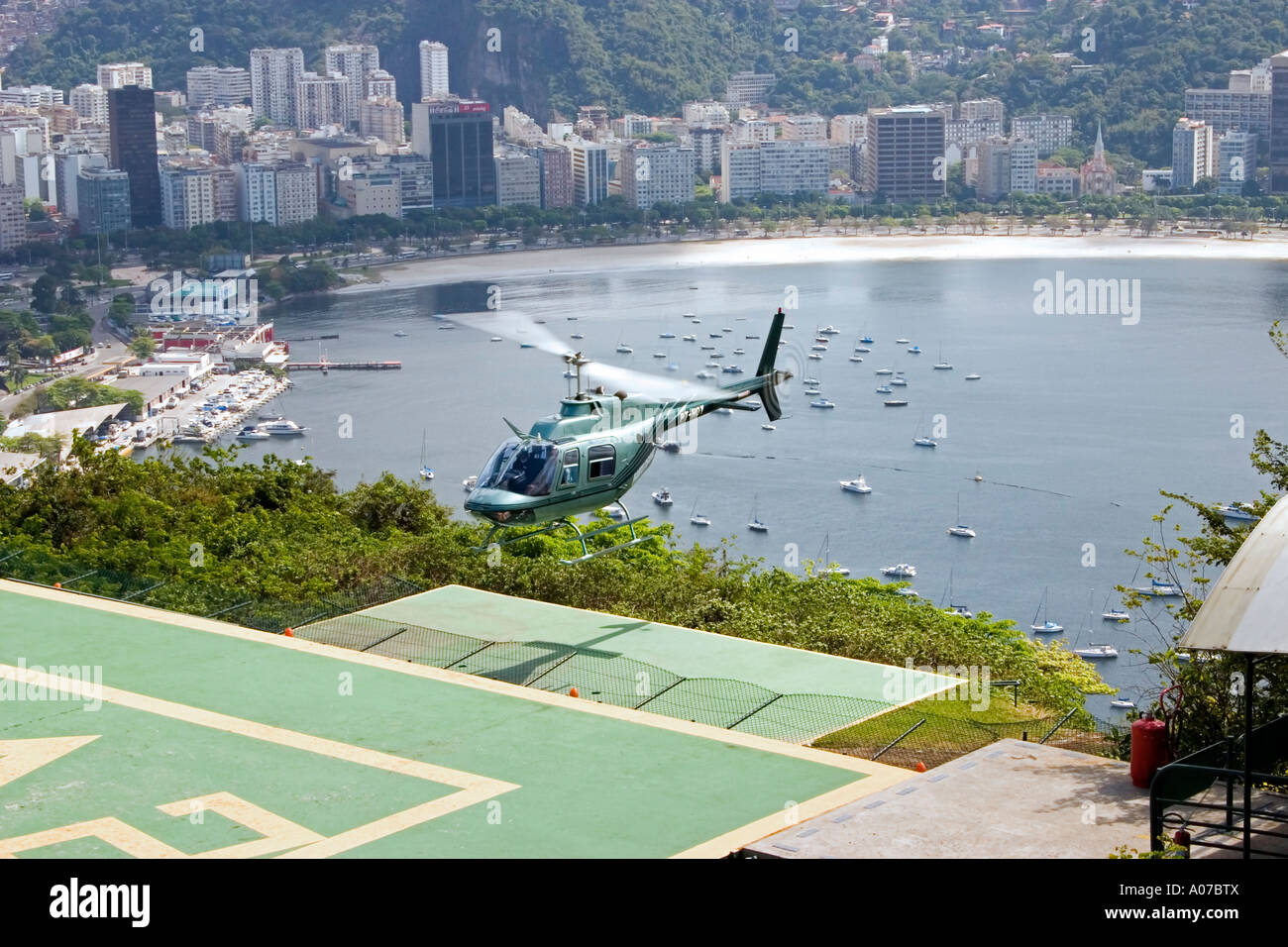 Chopper taking off for a sightseeing tour over Rio de Janeiro Brazil ...