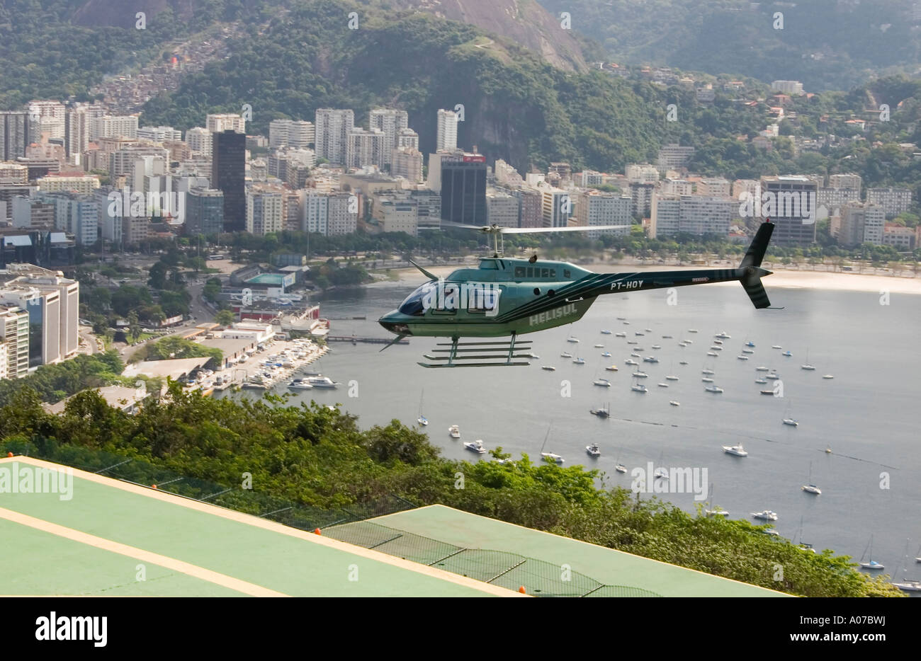 Chopper taking off for a sightseeing tour over Rio de Janeiro Brazil ...