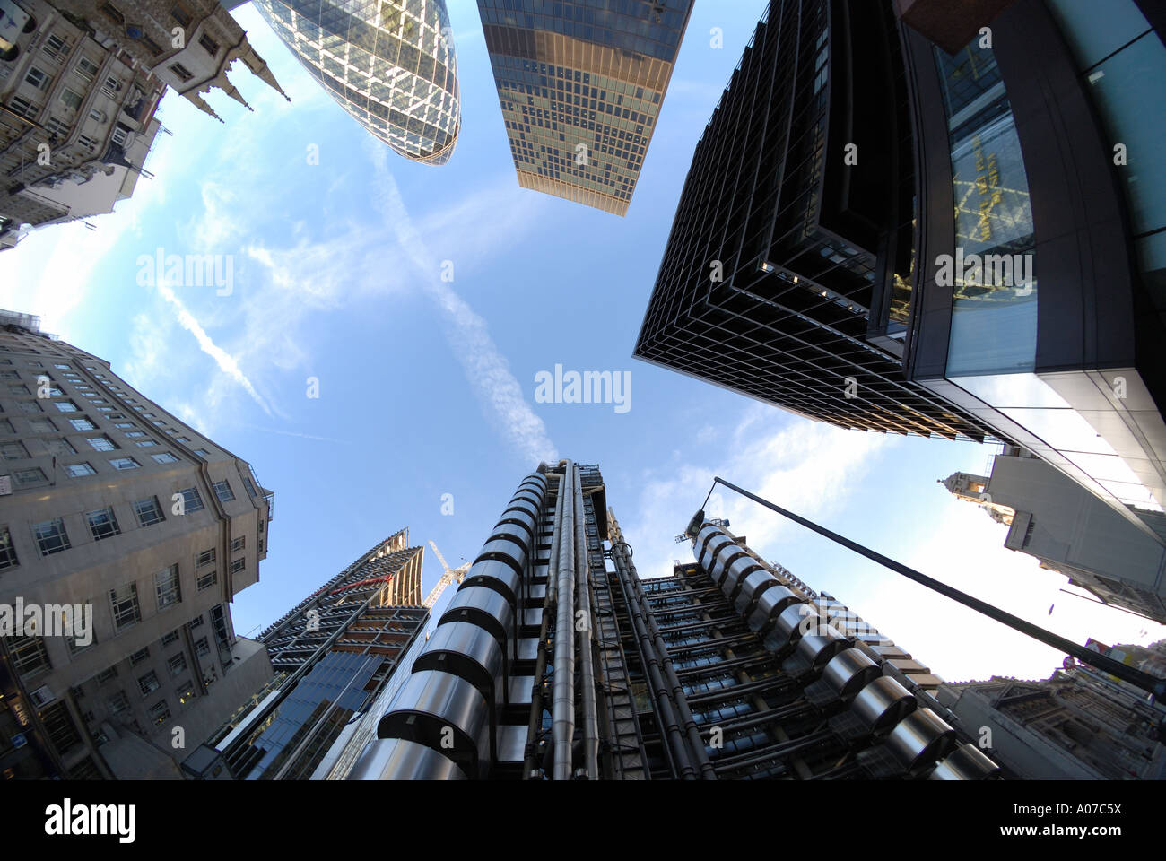 London City business district the square mile cigar building Lloyds ...