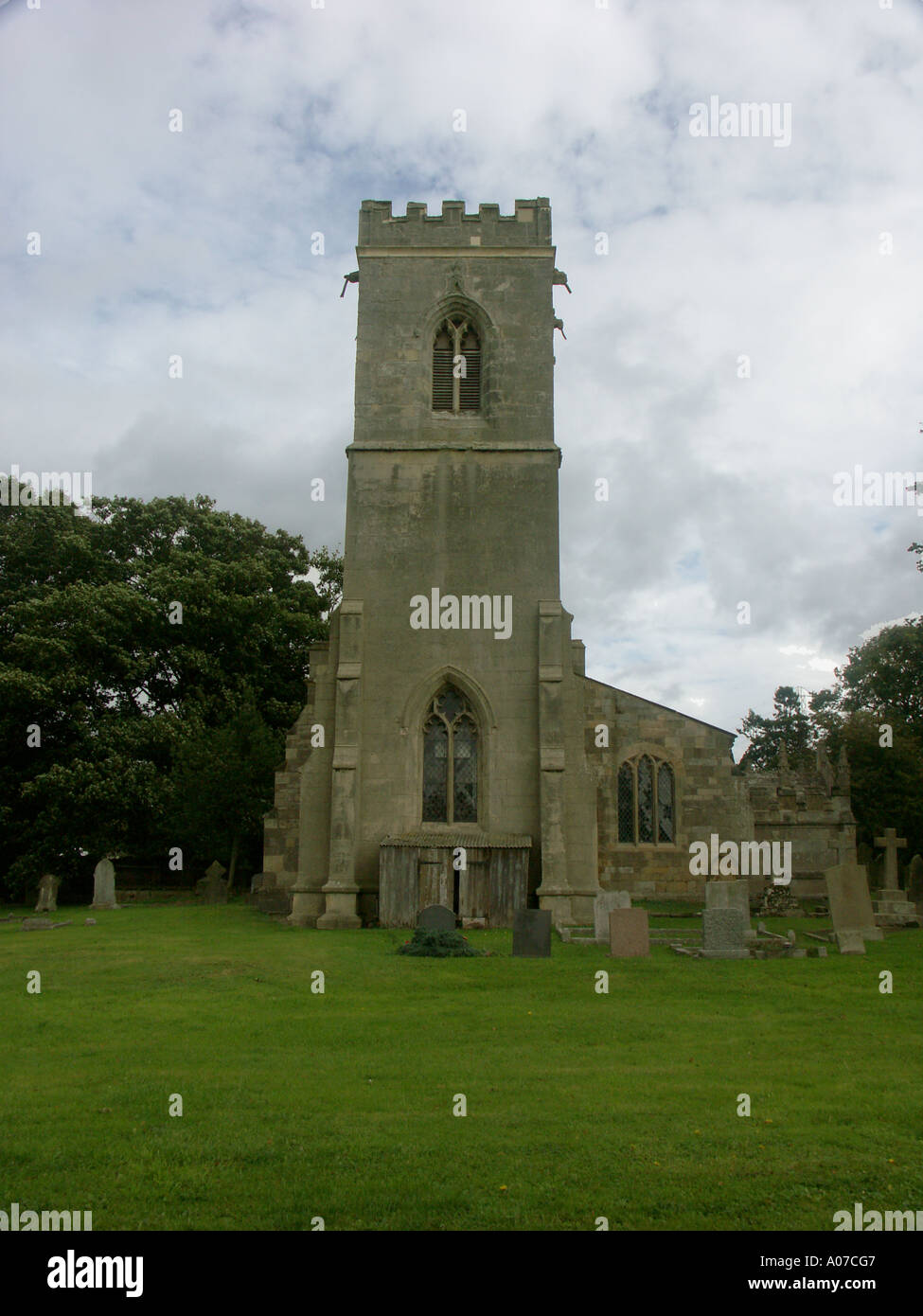 Church of St Peter in Hayton Nottinghamshire. Showing the square tower ...