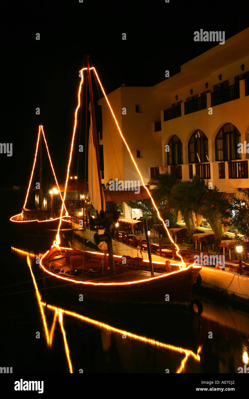 Floodlit Boats Kalives Beach Hotel Crete Stock Photo - Alamy