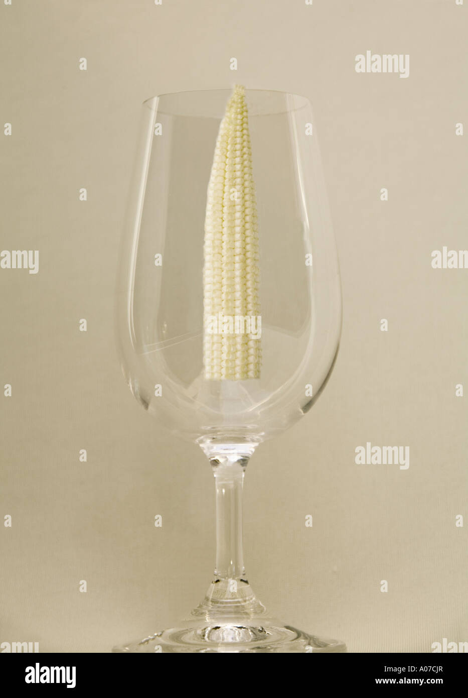 STUDIO A small sweet corn suspended in a wine glass Stock Photo - Alamy