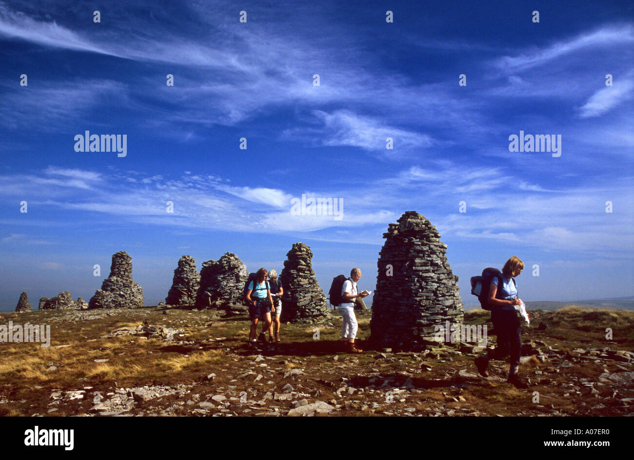 Walkers at Nine Standards Rigg, Near Kirkby Stephen, Cumbria, England ...