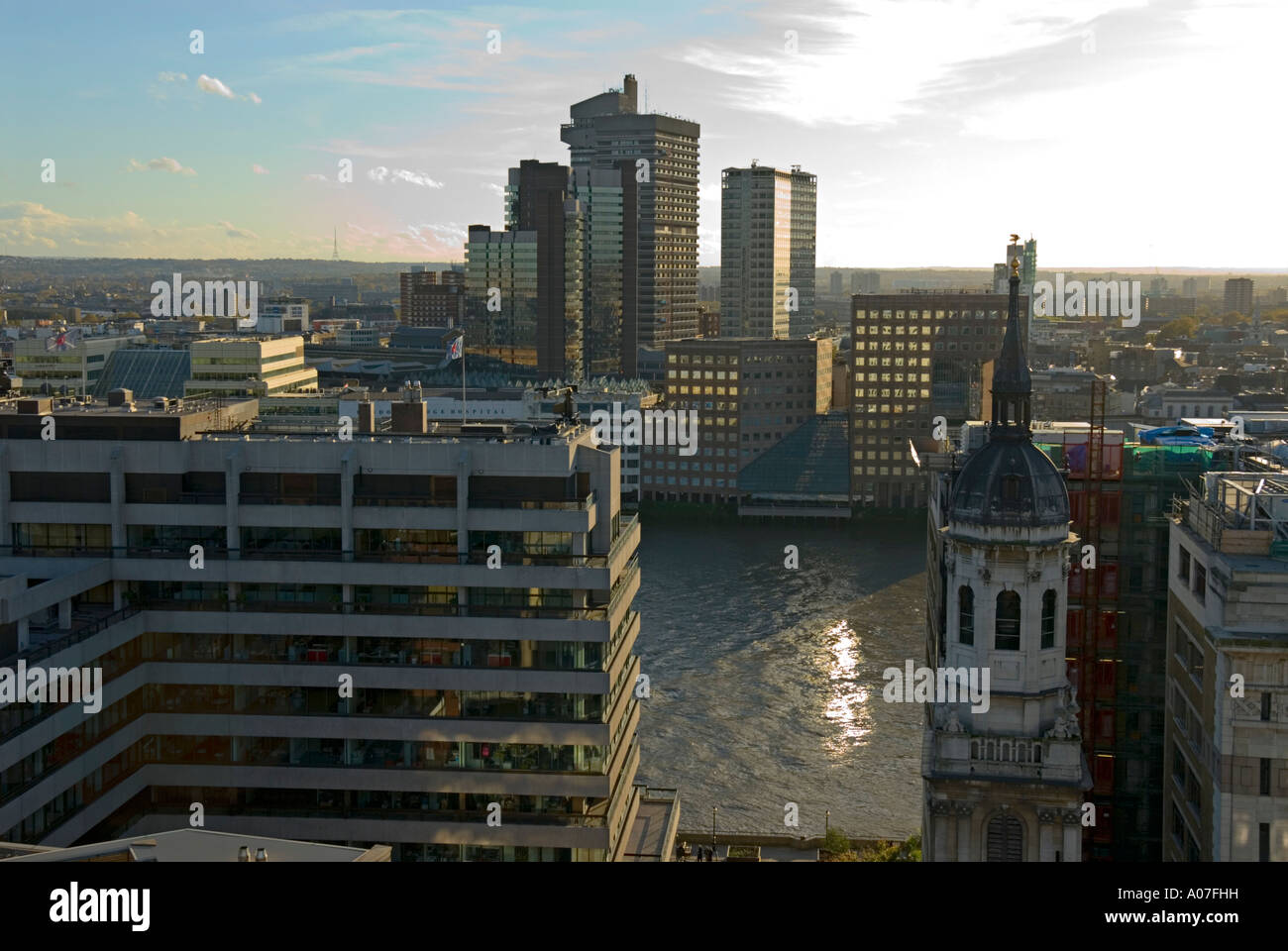 Rooftop view of high rise buildings overlooking the River Thames Stock ...