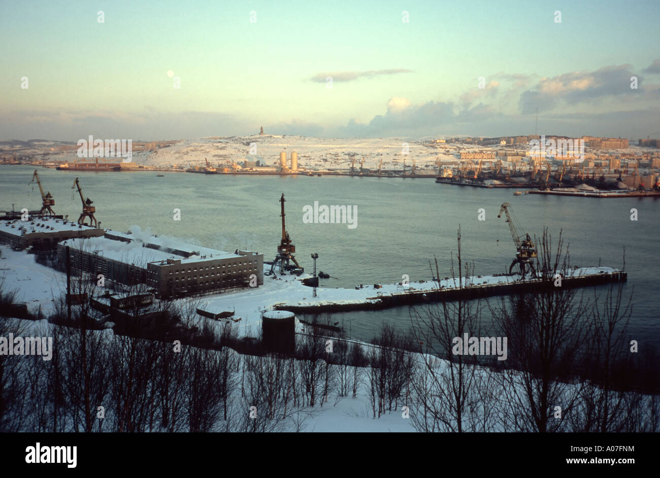 Murmansk, Arctic Russia, viewed from west side of Kola Bay. Murmansk is ...