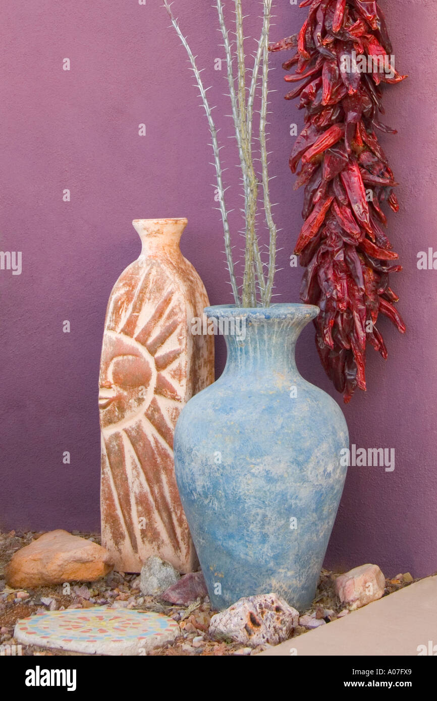Vases Ocotillo branches and Pepper Rista by Purple Stucco Wall Stock ...