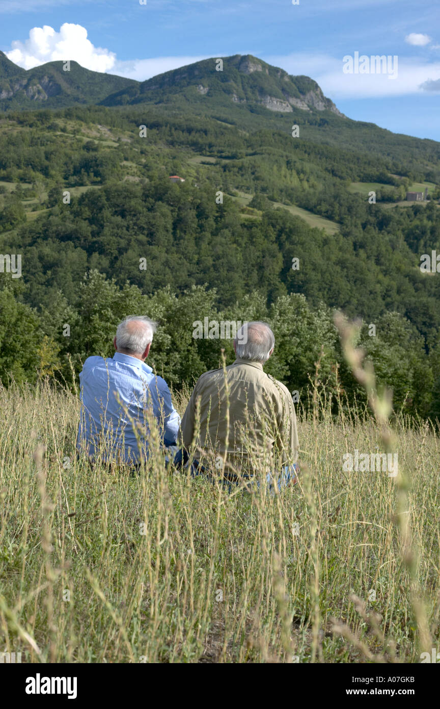 two brothers in italy enjoying the land they once worked Stock Photo ...
