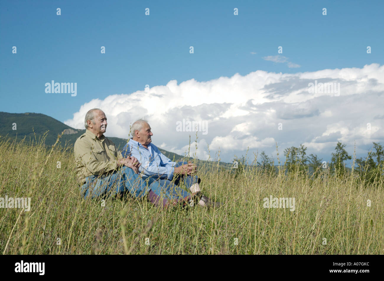 two brothers in italy enjoying the land they once worked Stock Photo ...