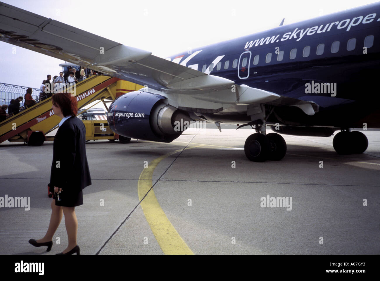Passengers Boarding Sky Europe Plane at Bratislava Airport, M.R ...