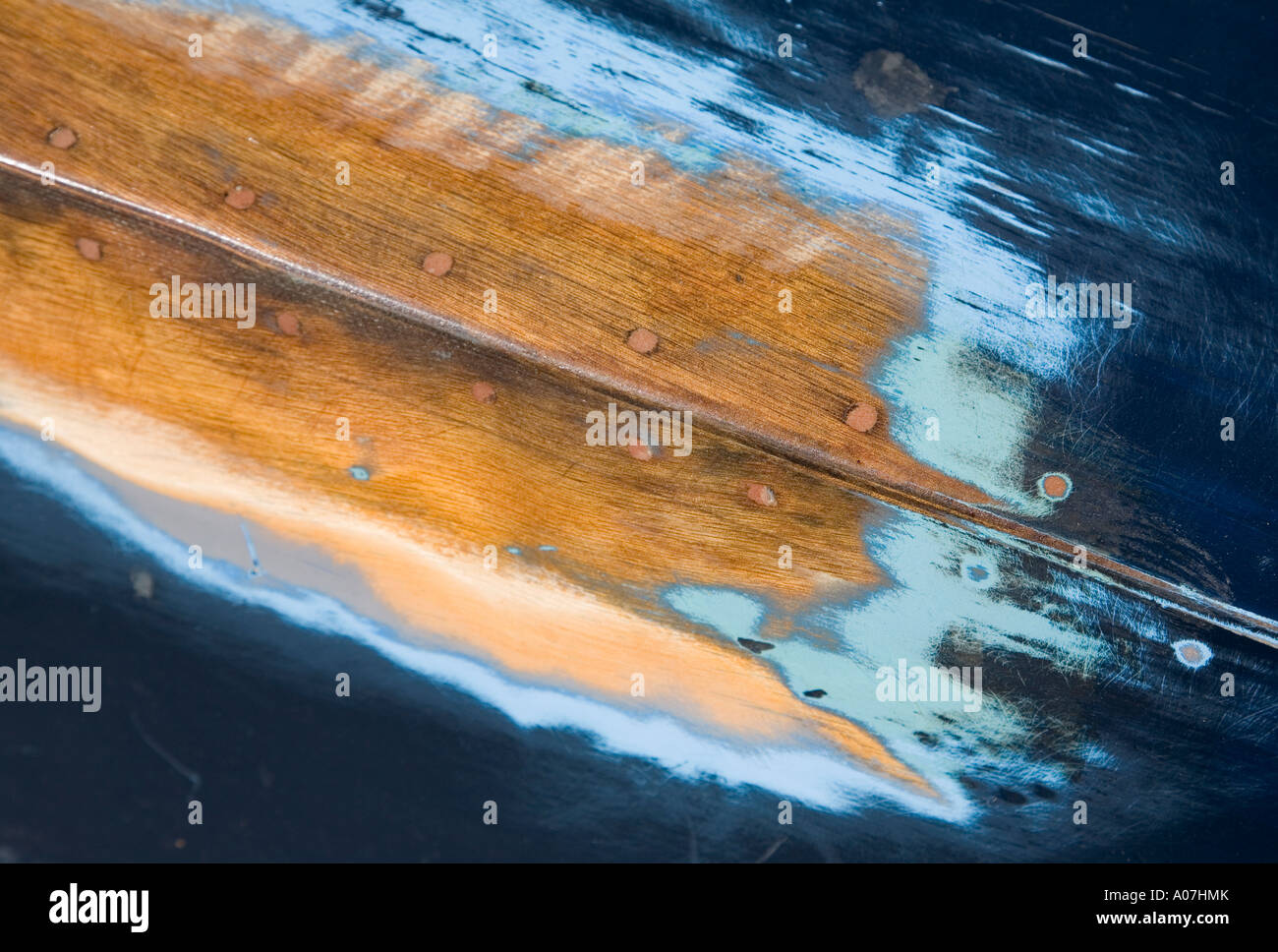 Repair patch in side of hull of wooden boat Seattle USA Stock Photo - Alamy