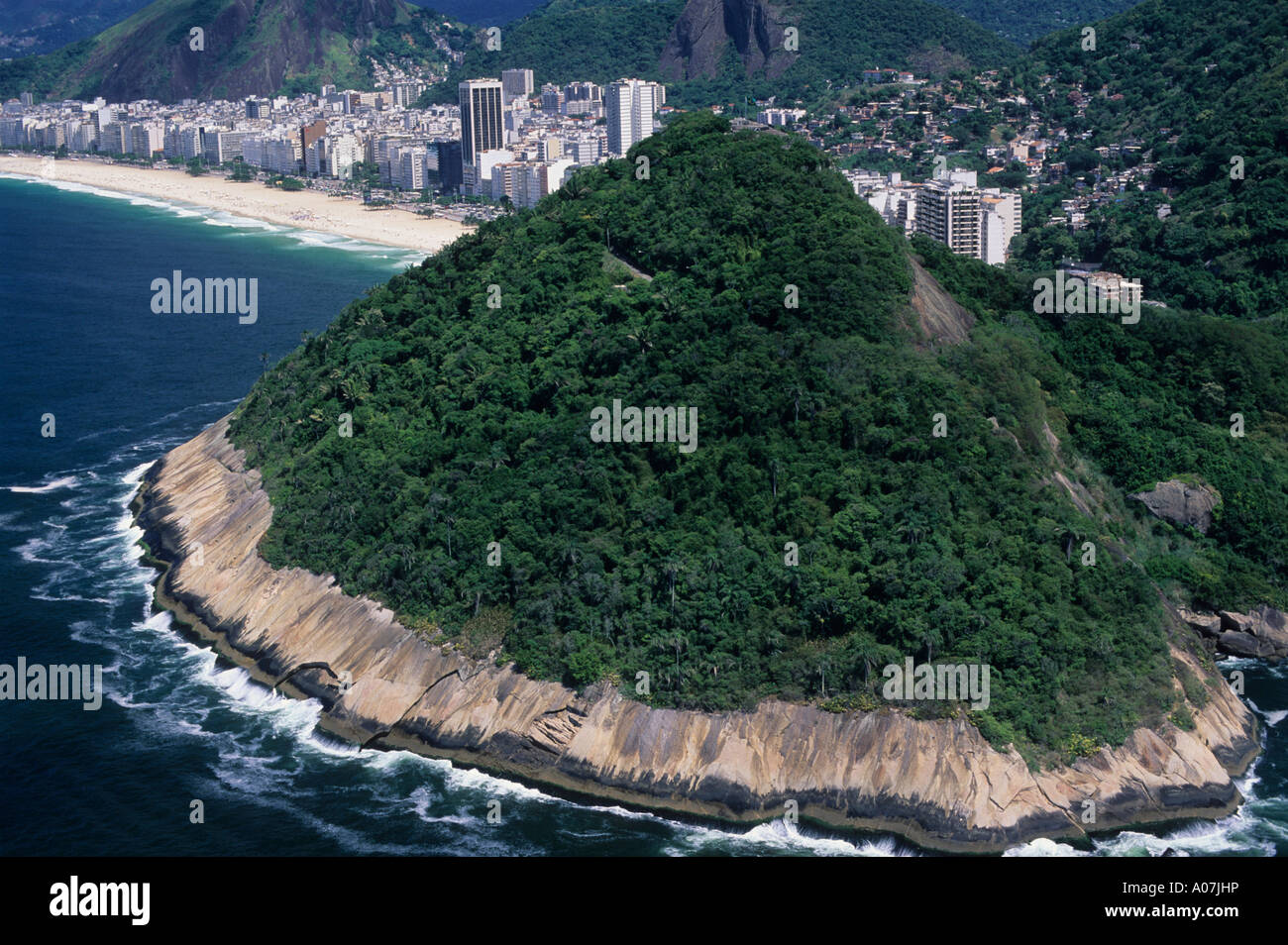 Aerial view of Morro do Leme ( Leme Mountain ) and Copacabana beach ...