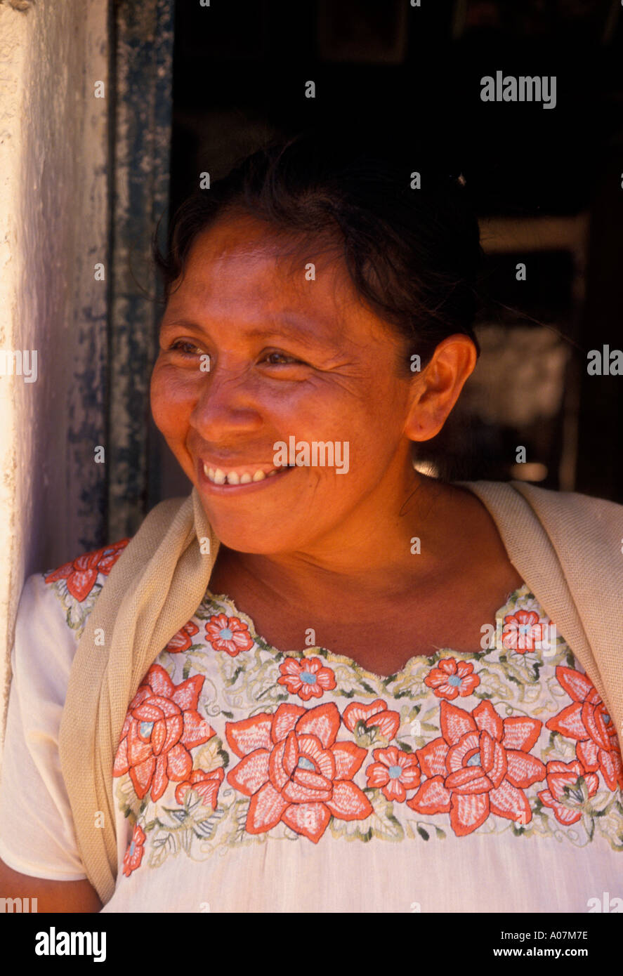 1, one, Maya woman, Mayan woman, adult woman, front view, smiling, town ...