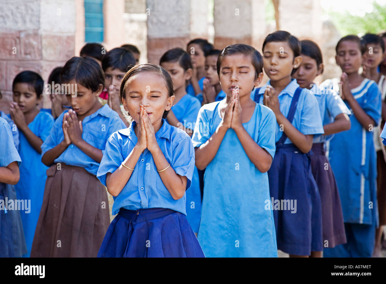 School children in morning prayer outside Delhi India Stock Photo - Alamy