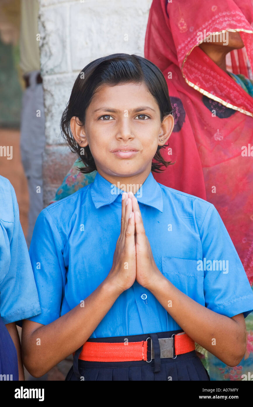 School child in morning prayer outside Delhi India Stock Photo - Alamy