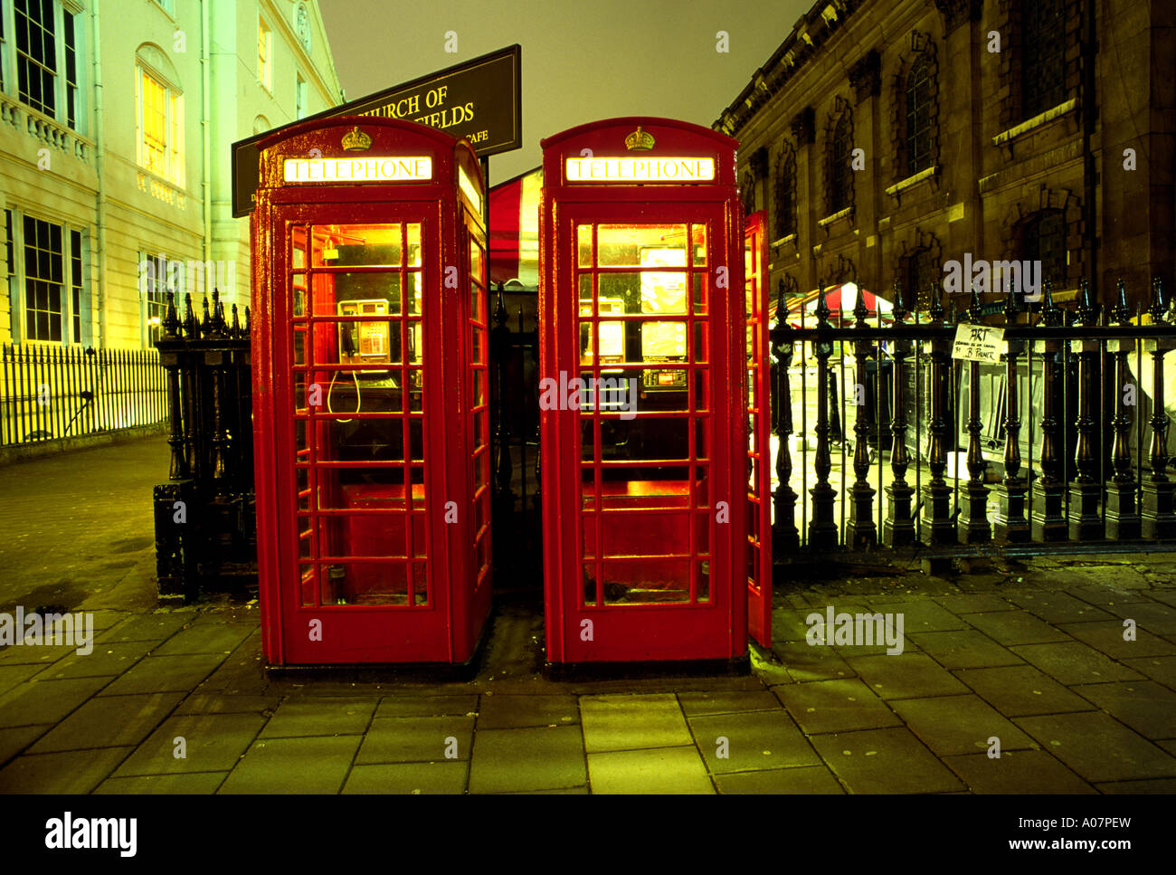 London phone boxes at night Stock Photo - Alamy