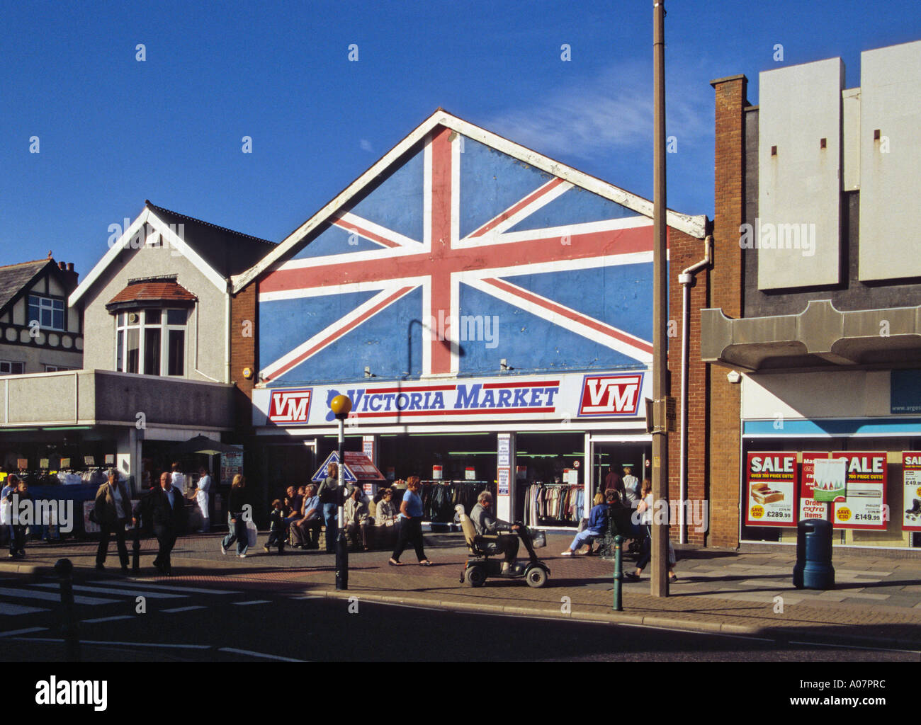 Victoria Market and Union Jack Flag in Cleveleys town centre Stock ...