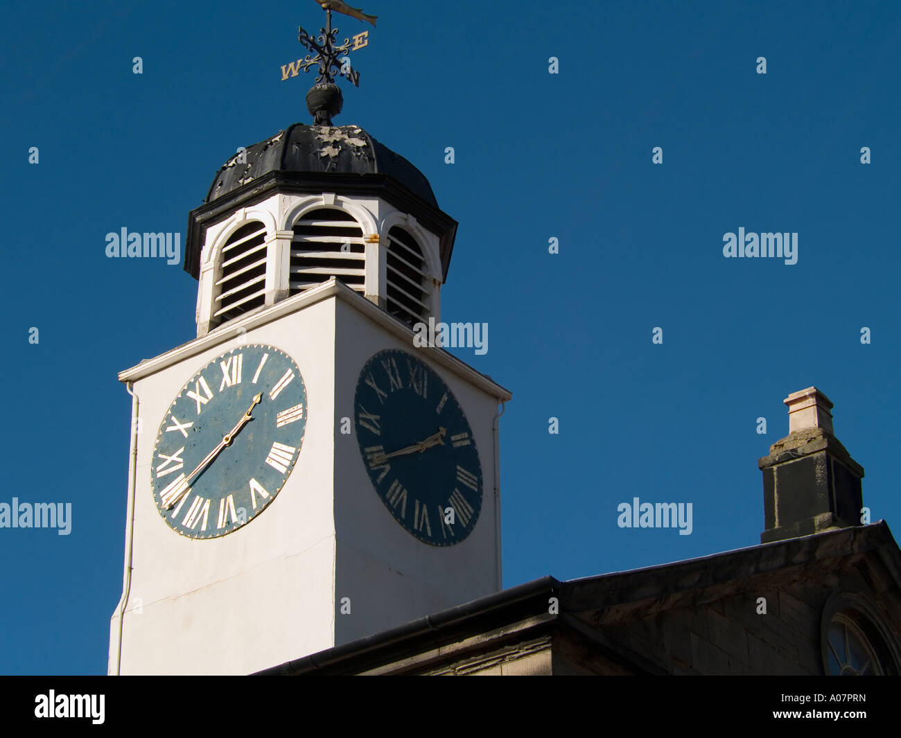Clock tower on top of the historic Market Place in Whitby North ...