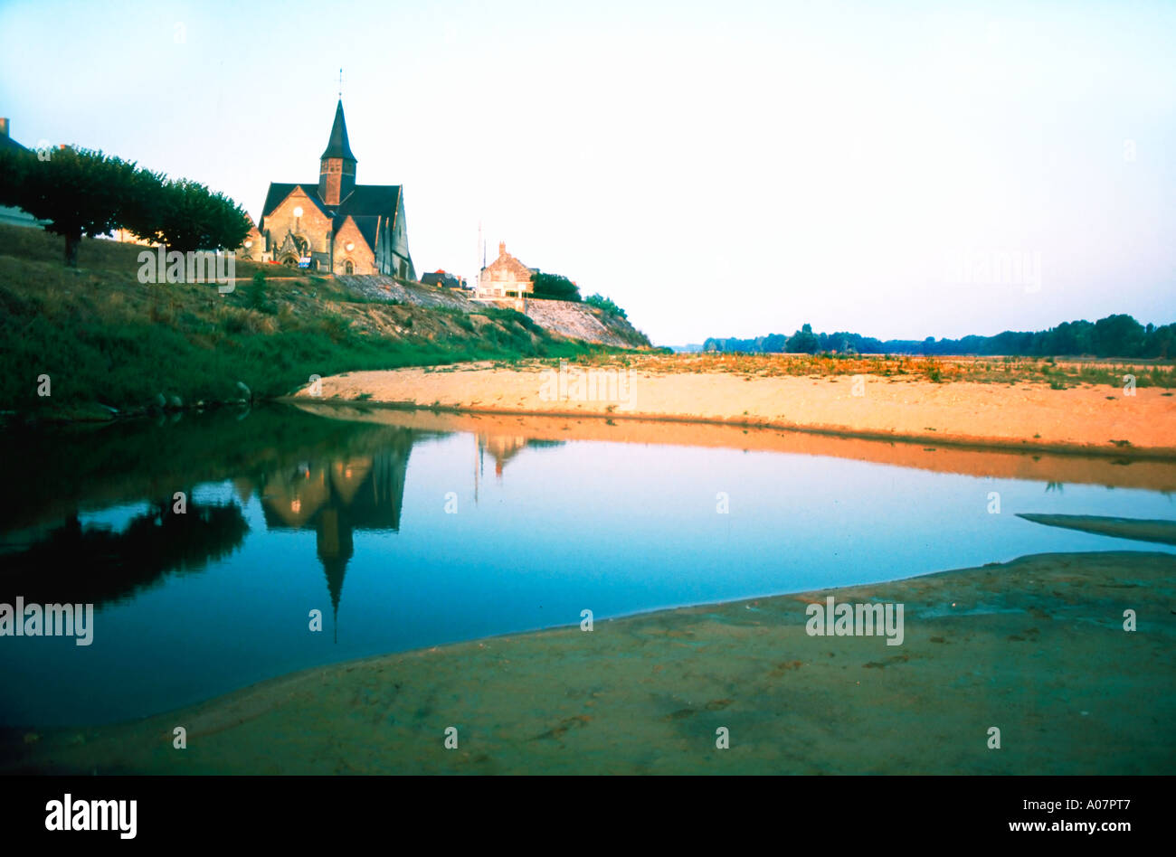 Loire Valley, France, French Scene with Ancient Church on "Loire River ...