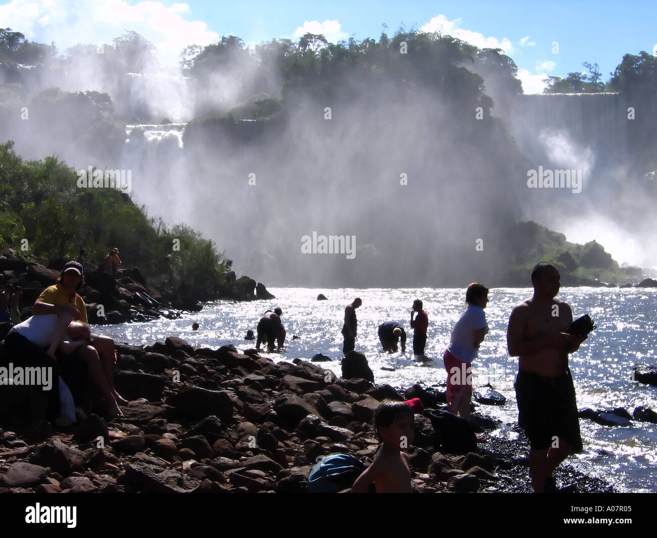 people bathing at Isla San Martin Iguazu Falls Argentina South America ...