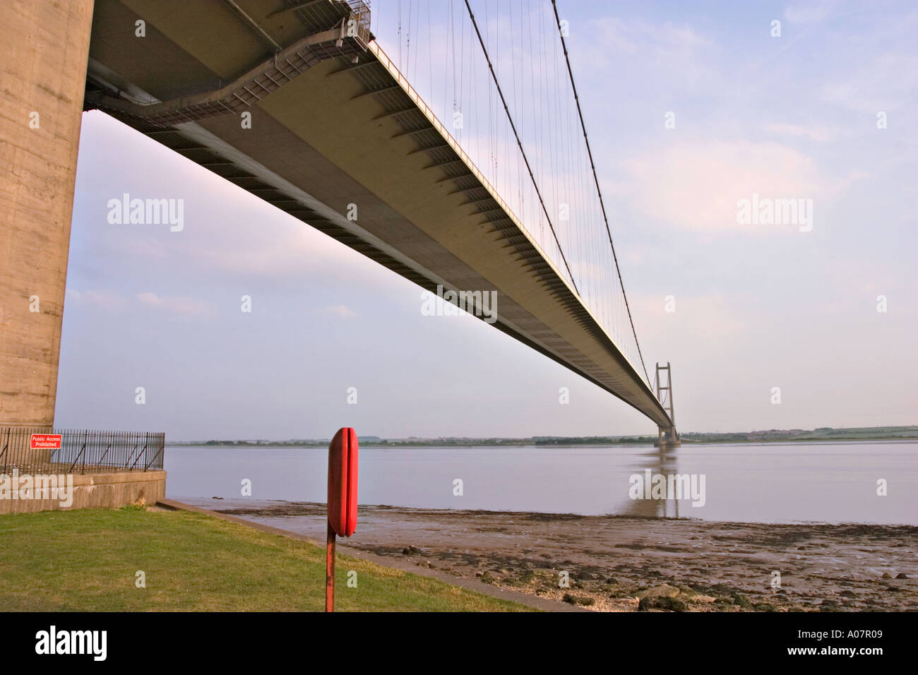 Humber Bridge from base of north tower UK Stock Photo - Alamy