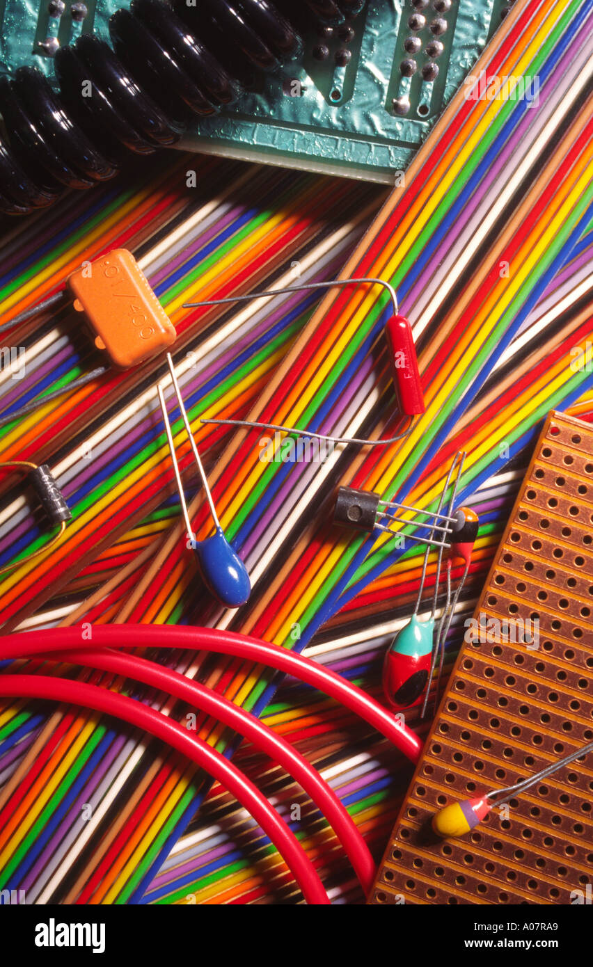 Electronic computer components ribbon cables and circuit boards Stock ...