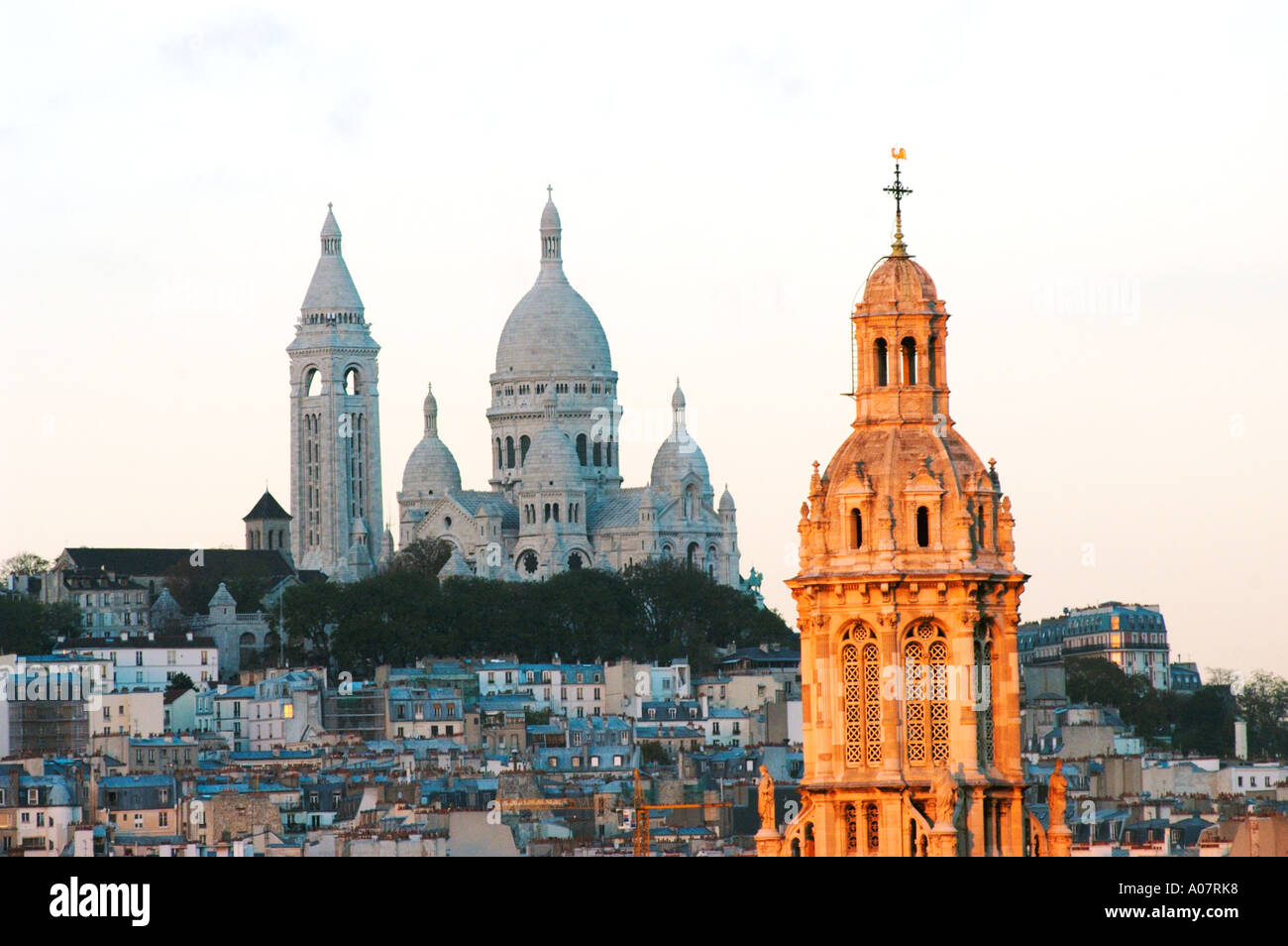 Paris France, Overview "Sacre Coeur" Basilica on Montmartre Hill with ...